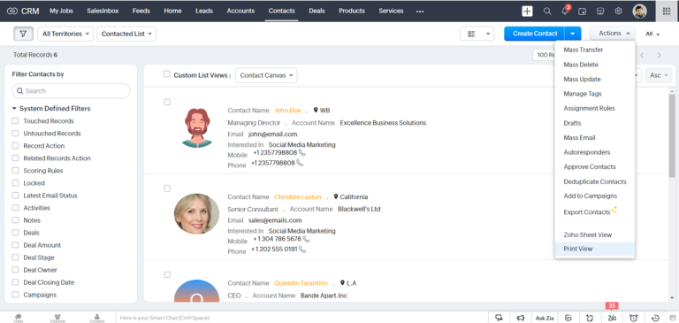 What Are Contacts And How To Manage Them In Zoho CRM?