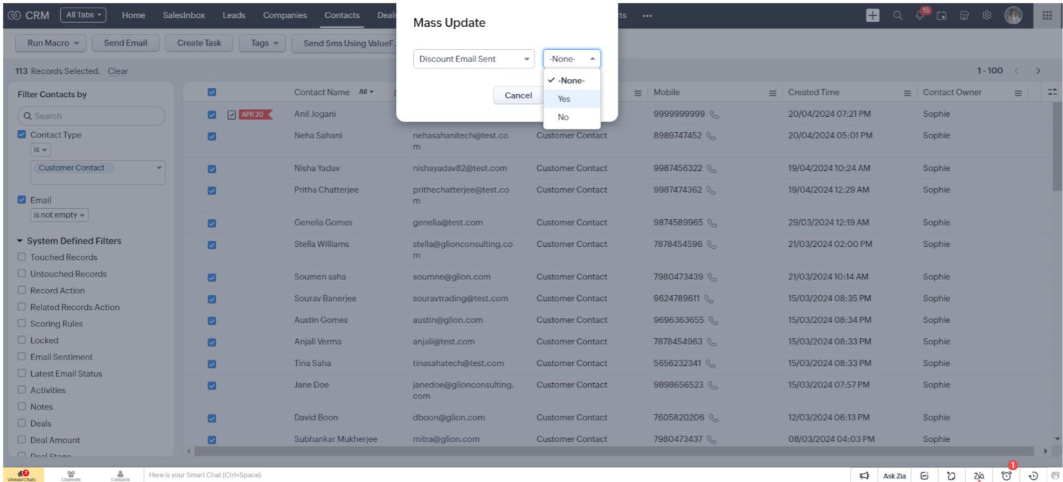 How to Mass Update in Zoho CRM