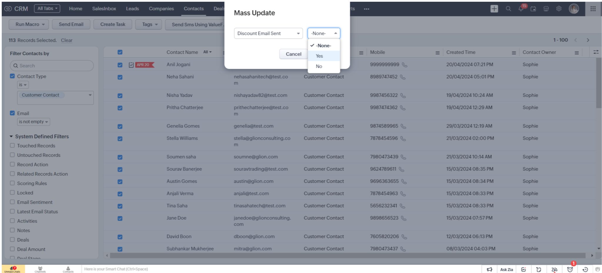 How to Mass Update in Zoho CRM