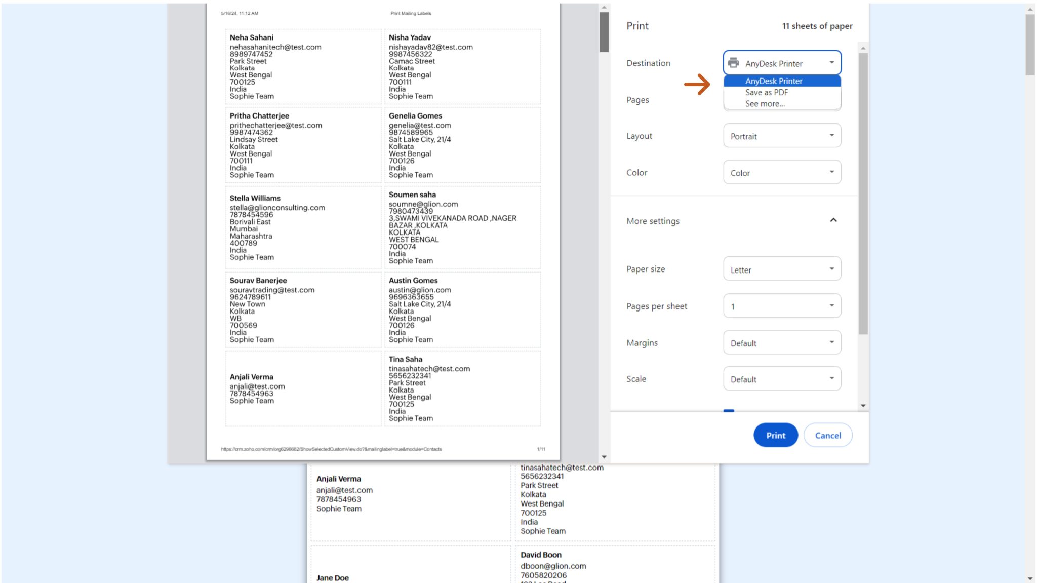 How to Print Mailing Labels in Zoho CRM