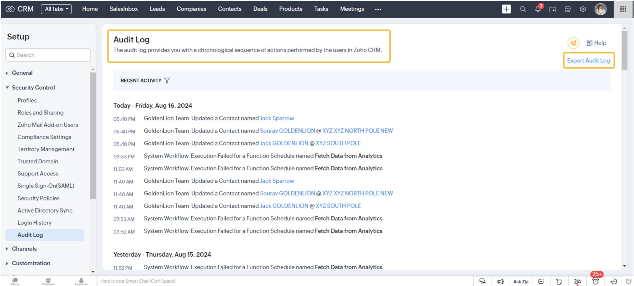 How to Check Audit Log in Zoho CRM