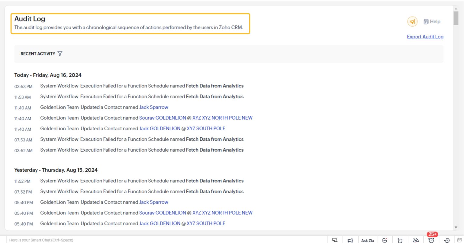 How to Check Audit Log in Zoho CRM
