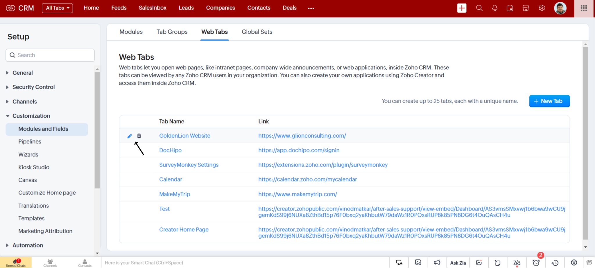 Understanding Web Tabs in Zoho CRM