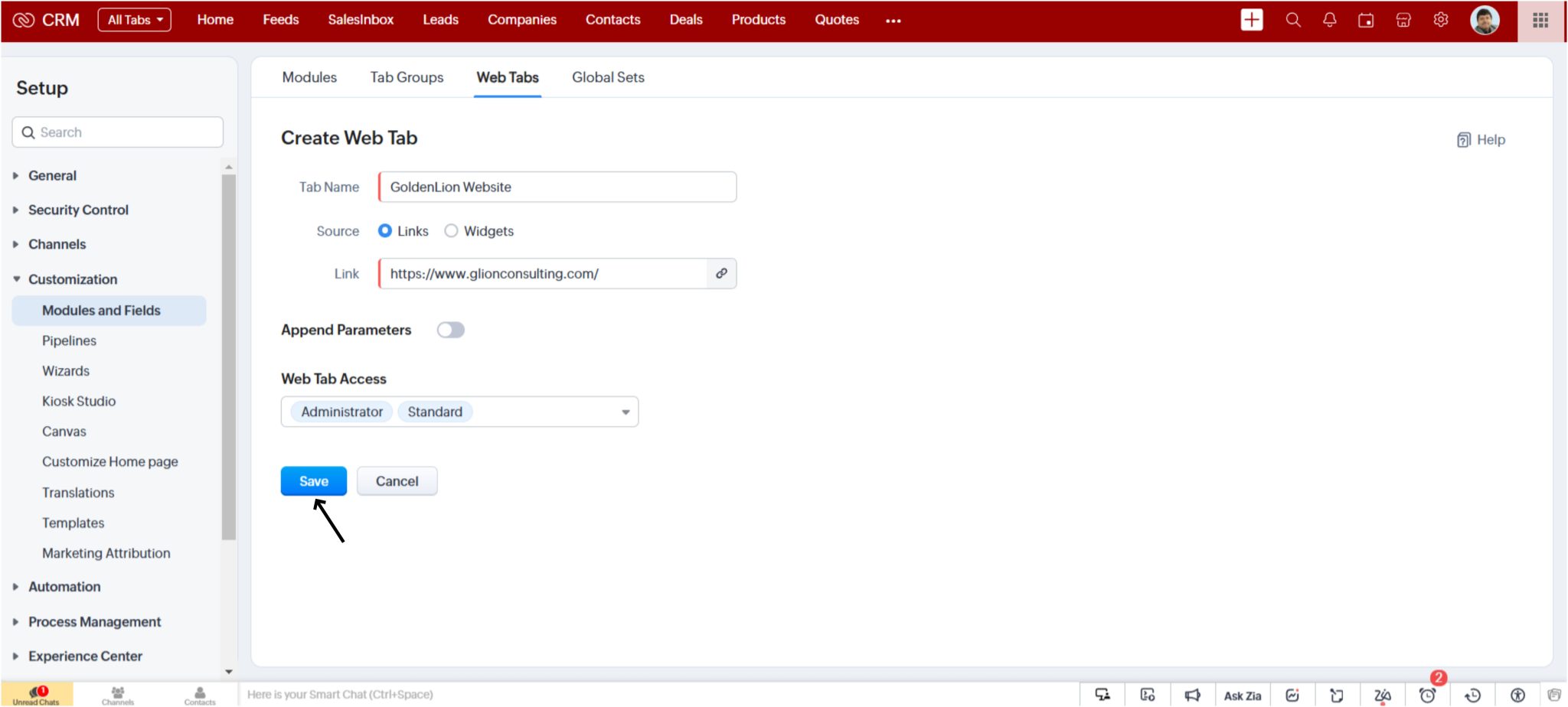 Understanding Web Tabs in Zoho CRM